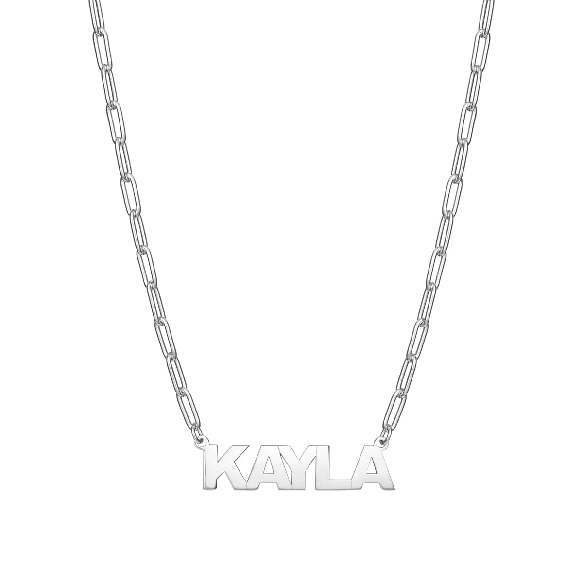 Block letter nameplate on a paperclip chain - All Caps – JewelsDen